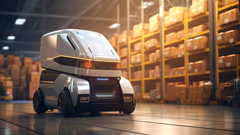 Delivery Robot Car Working in Warehouse. Future Innovation ...