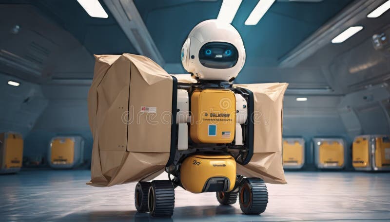 Delivery Robot Carrying Packages in a High-Tech Facility Stock Photo ...