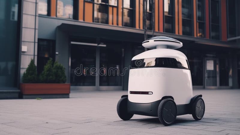 A Delivery Robot is Driving on the Sidewalk. Autonomous Logistic ...