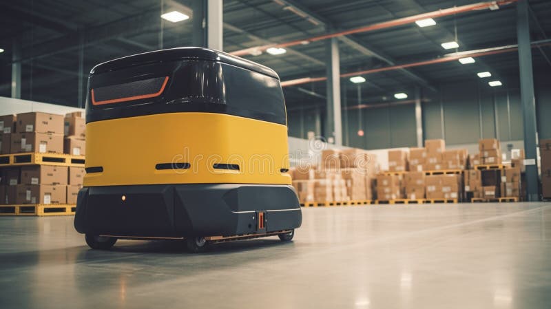 A Delivery Robot is Driving in the Warehouse. Autonomous Logistic ...