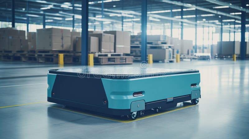 A Delivery Robot is Driving in the Warehouse. Autonomous Logistic ...