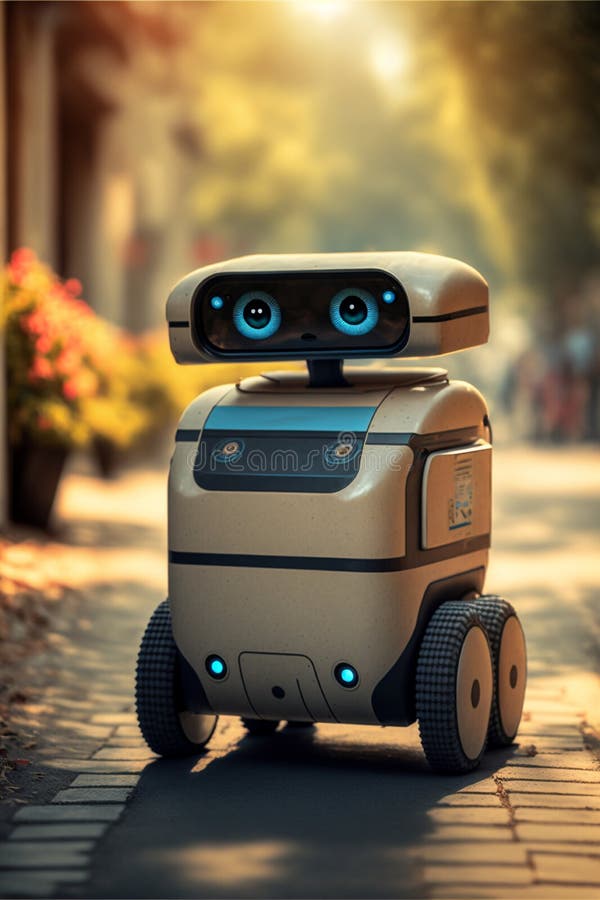 Delivery Robot Illustration in the Middle of the Street Stock ...