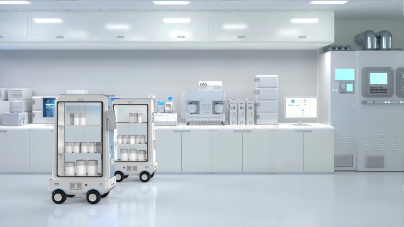 Delivery Robot or Robotic Assistant Carry Stuff in Laboratory Stock ...