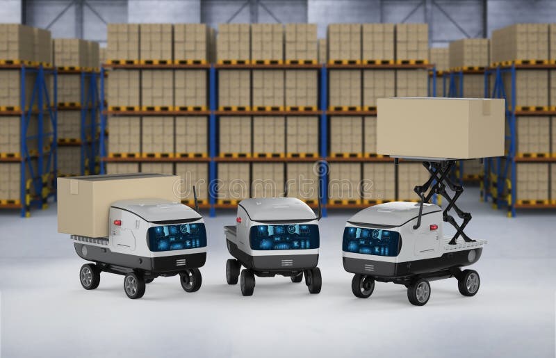 Delivery Robots Carry Boxes Stock Illustration - Illustration of plant ...
