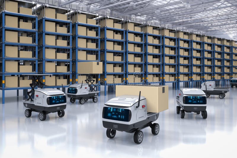 Robots carry boxes stock photo. Image of cyborg, conveyance - 102456300