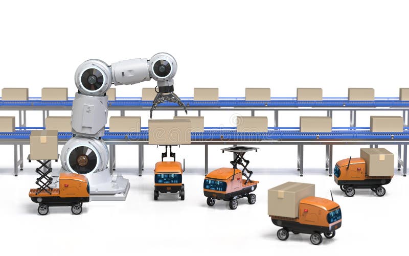 Robots carry boxes stock photo. Image of cyborg, conveyance - 102456300