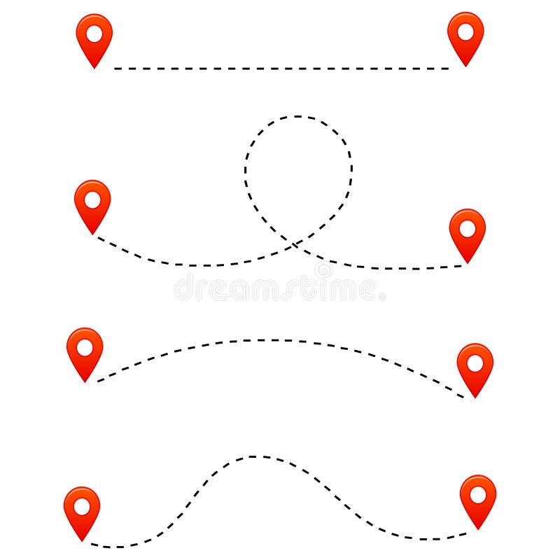 Delivery Route with Marks on Map. Dotted Path Lines Stock Vector ...