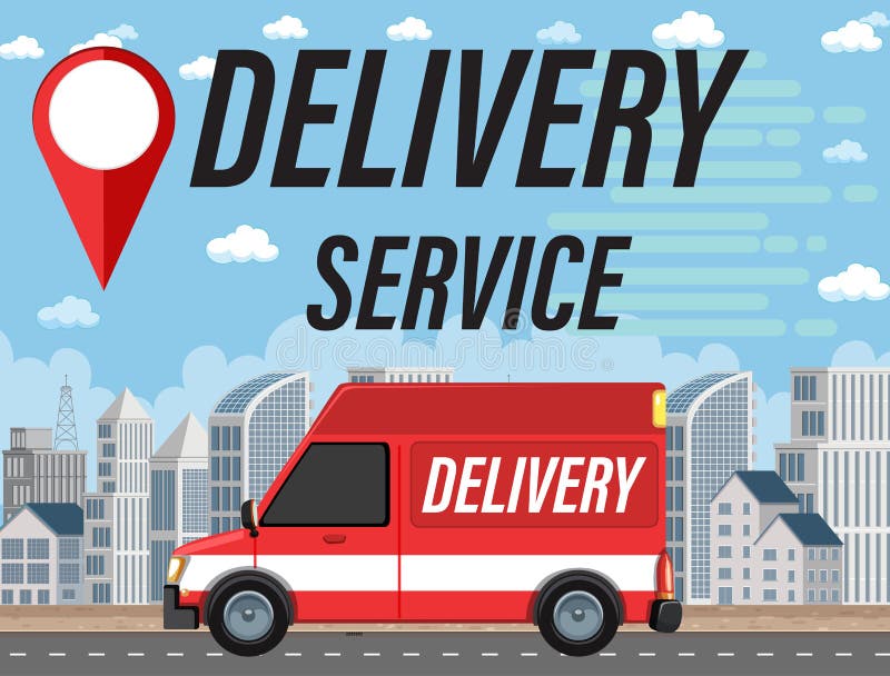 Delivery Service Banner with Panel Van in the City Stock Vector ...
