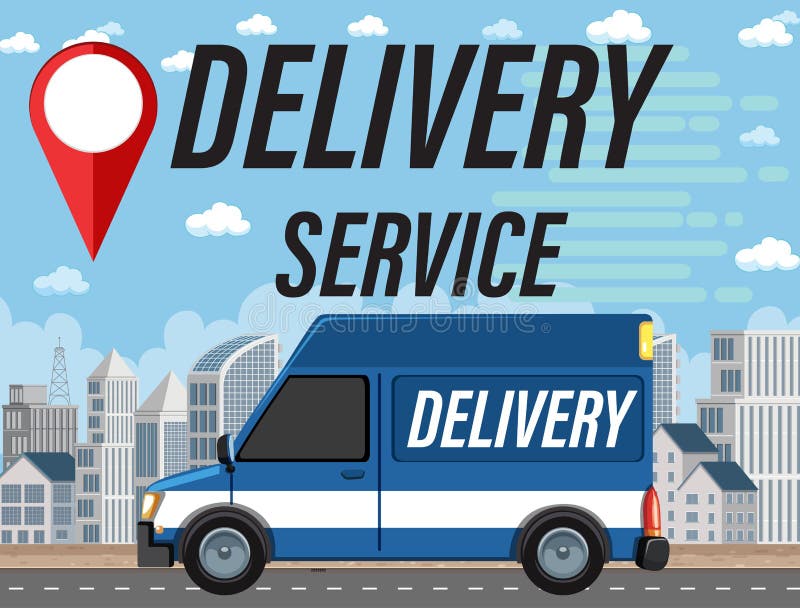 Delivery Service Banner with Panel Van in the City Stock Vector ...