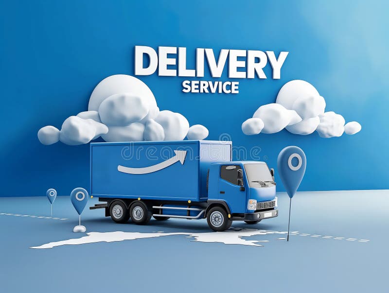 Delivery Service Concept with Blue Truck and Location Pins Stock Image ...