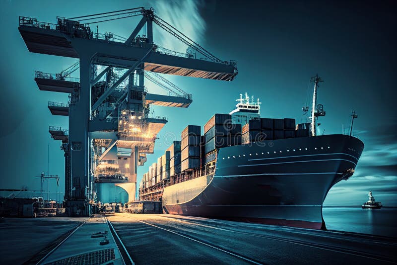 Delivery Service Concept. Container Cargo Ship Loading, Truck Loader ...