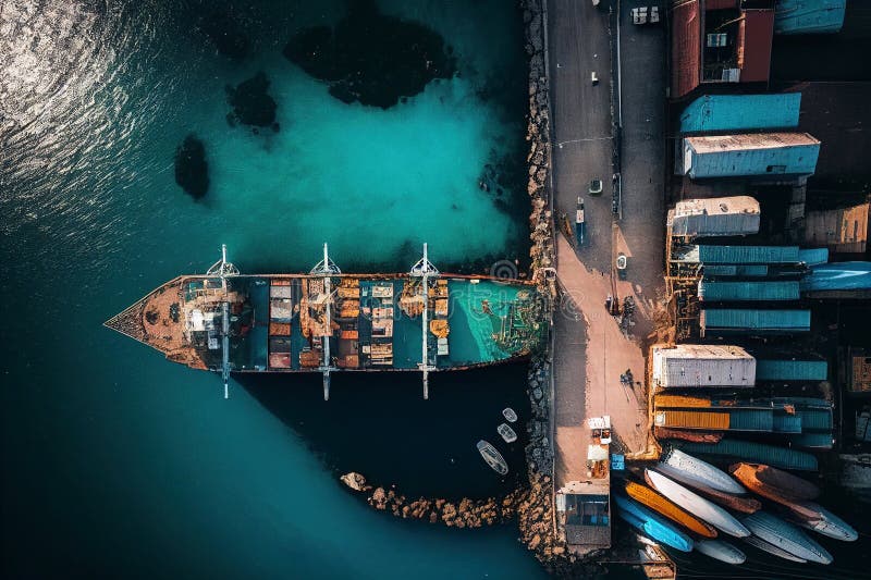 Delivery Service Concept. Container Cargo Ship Loading, Truck Loader ...