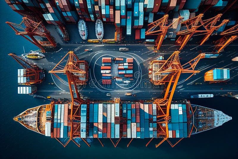 Delivery Service Concept. Container Cargo Ship Loading, Truck Loader ...