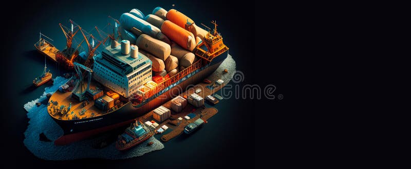 Delivery Service Concept. Container Cargo Ship Loading, Truck Loader ...