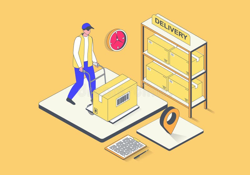 Delivery Service Concept in 3d Isometric Design. Vector Illustration ...