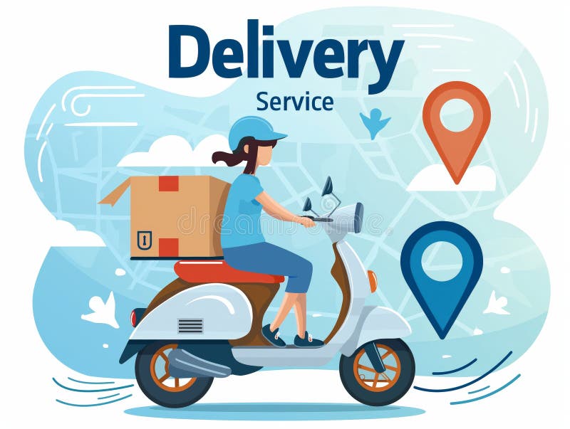Delivery Service Concept with Scooter and Map Stock Image - Image of ...