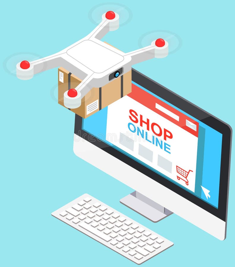 Delivery Service Delivers Parcel Using Flying Drone. Modern ...