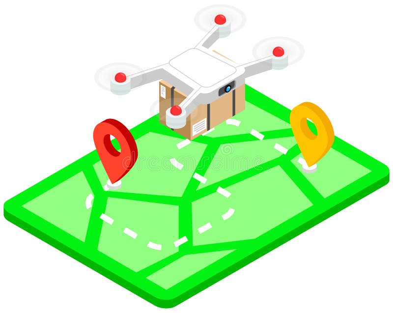 Delivery Service Delivers Parcel Using Quadcopter Flying Above Map with ...