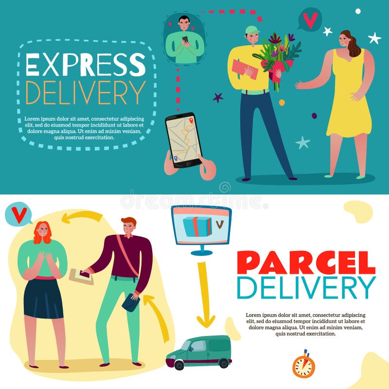 Delivery Service Horizontal Banners Set Stock Vector - Illustration of ...