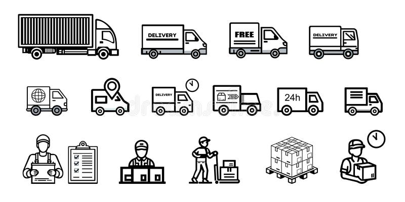 Delivery Service Icon Set. Shipping Symbol. Solid Icons Vector ...