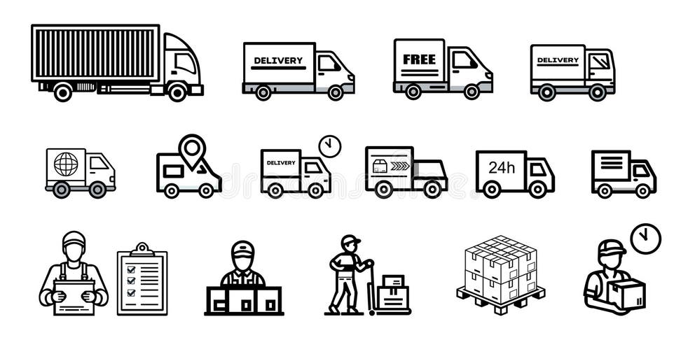 Delivery Service Icon Set. Shipping Symbol. Solid Icons Vector ...