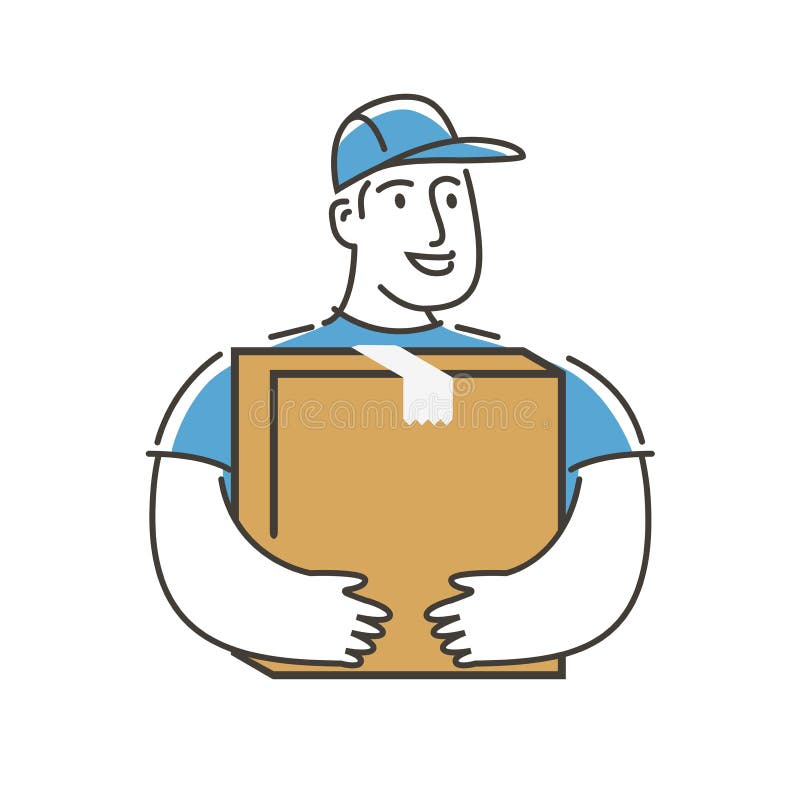 Delivery Service Man with Box Logo. Postman, Moving Symbol Stock Vector ...