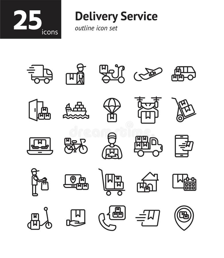 Delivery Service Outline Icon Set. Stock Vector - Illustration of ...