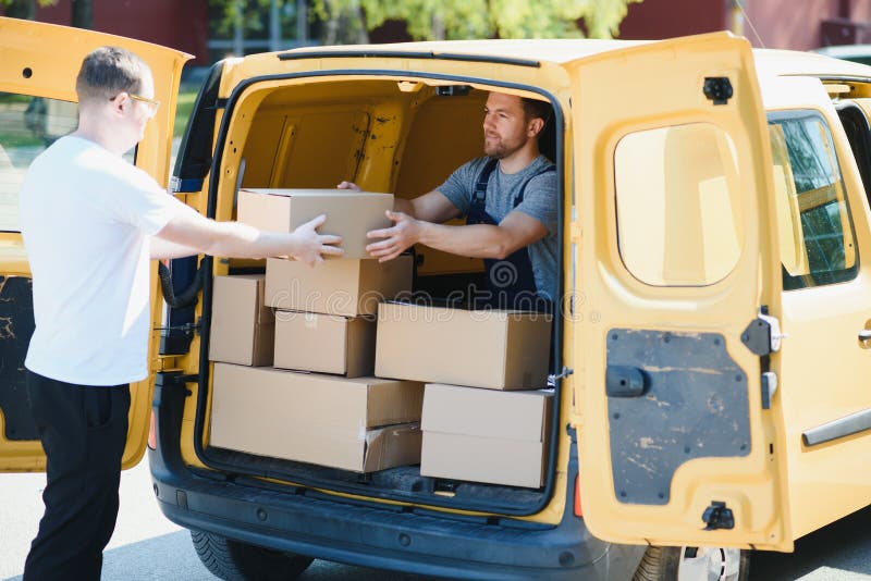 Delivery Service Send To Customer Receiving Package. Stock Image ...