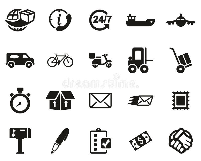 Delivery Service or Shipping Service Icons Black & White Set Big Stock ...