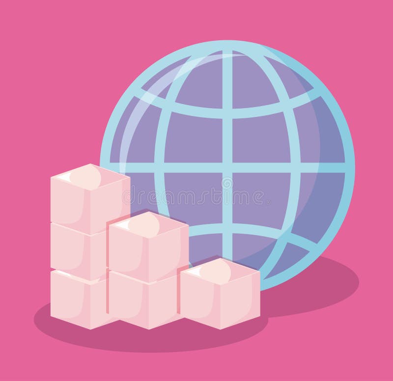 Delivery Service Sphere Planet and Boxes Stock Vector - Illustration of ...