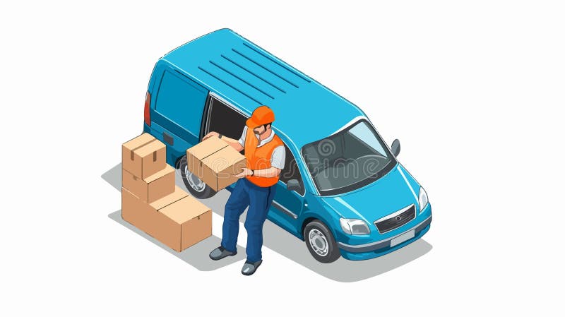 Delivery Service Unloading a Car, Depicted in Vector Art. Stock ...