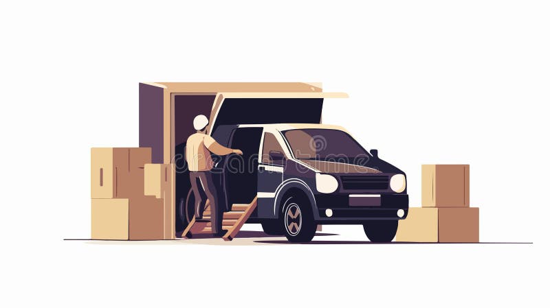 Delivery Service Unloading a Car, Depicted in Vector Art. Stock Vector ...