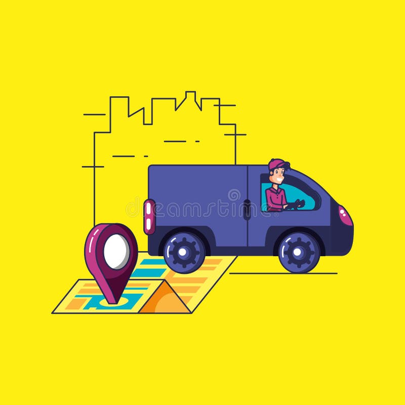 Delivery Service Van and Icons Stock Vector - Illustration of cargo ...