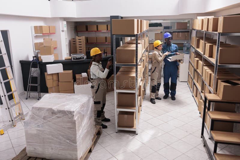Delivery Service Warehouse Managers Preparing Customer Order before ...