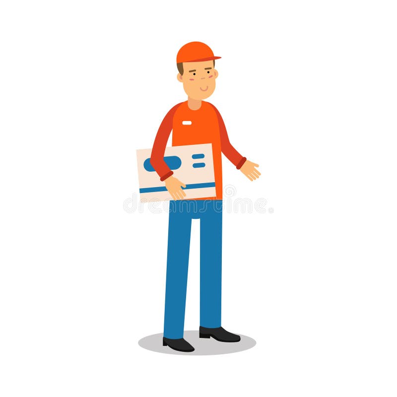 Delivery Service Worker Standing and Holding Big Envelope, Courier in ...