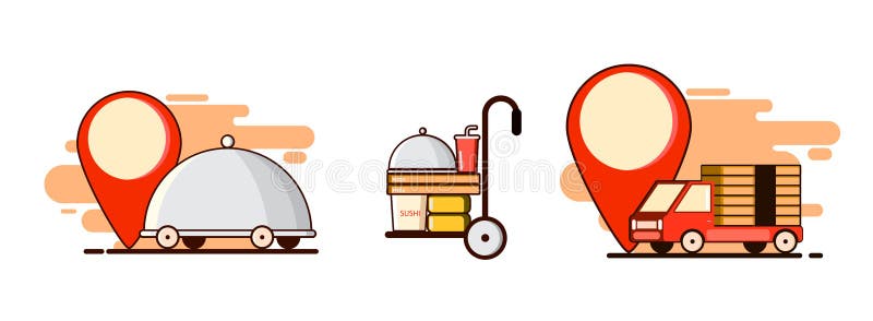 Delivery Set with Car and Food. Point , Mark. Vector Stock Illustration ...