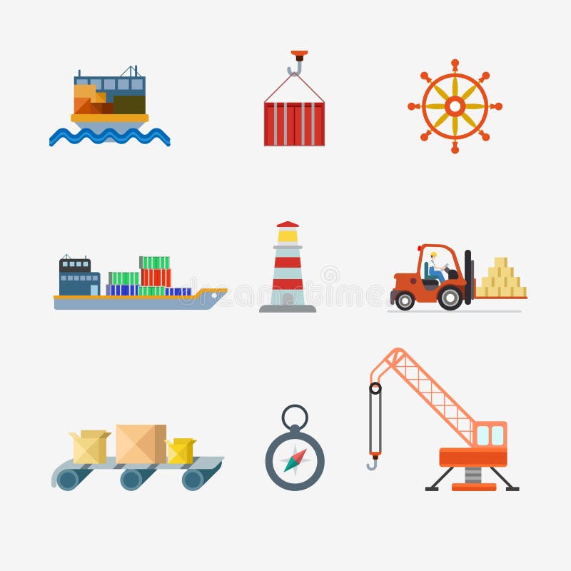 Delivery Shipment Transport Container Ship Crane Vector Icon Stock ...