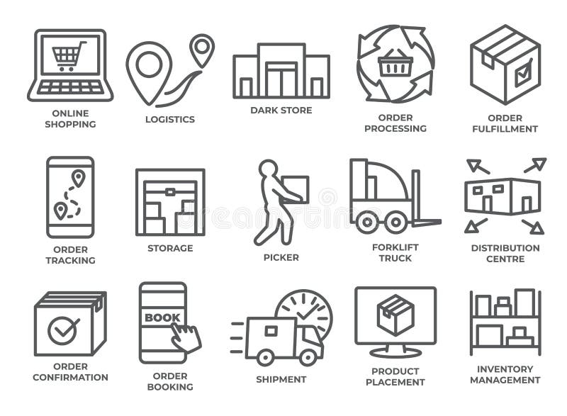 Delivery and Shipping Line Icons Set on White Background Stock ... Delivery and Shipping Line Icons Set on White Background Stock ...