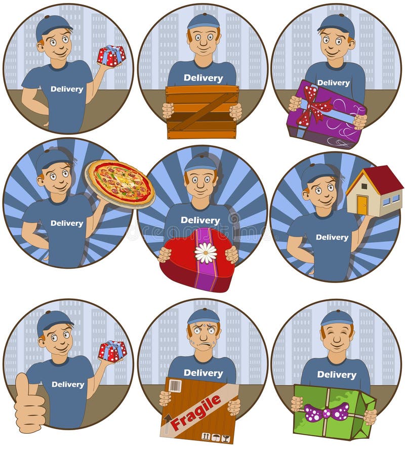 Delivery stickers stock vector. Illustration of person - 60835198