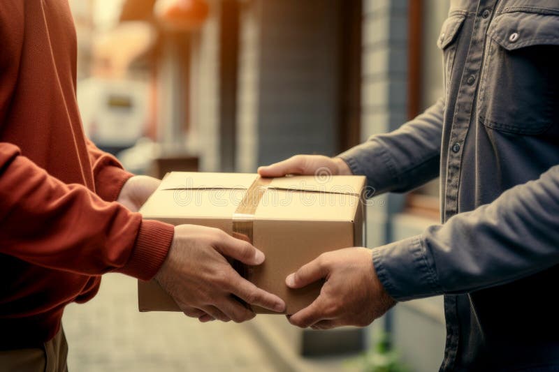 Delivery Teamwork: Postman& X27;s Hands Passing a Package To Another ...