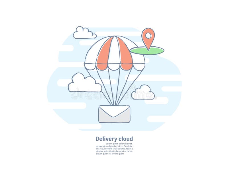 Delivery Technology Concept. Balloon with Envelop Mail on the Cloud and ...