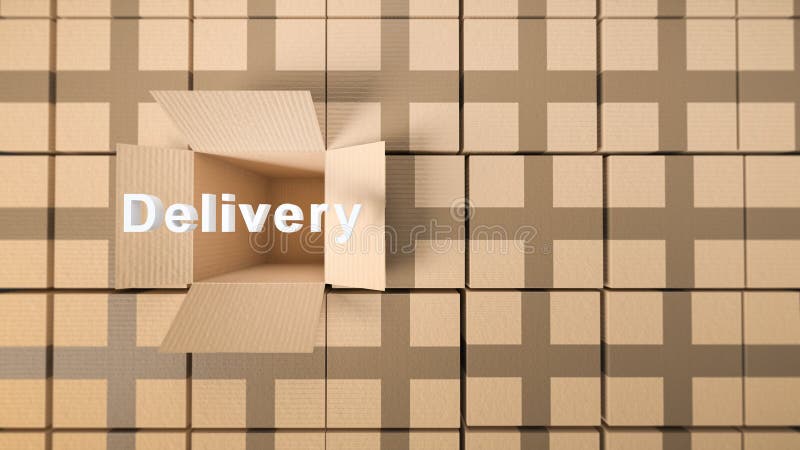 Delivery Text and Package Boxes Concept 3D Illustration Stock ...