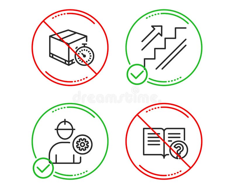 Delivery Timer, Stairs and Engineer Icons Set. Help Sign. Express ...