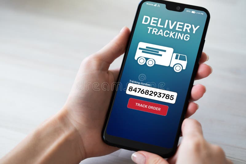 Delivery Tracking Application Form on Mobile Phone Screen. Business and ...