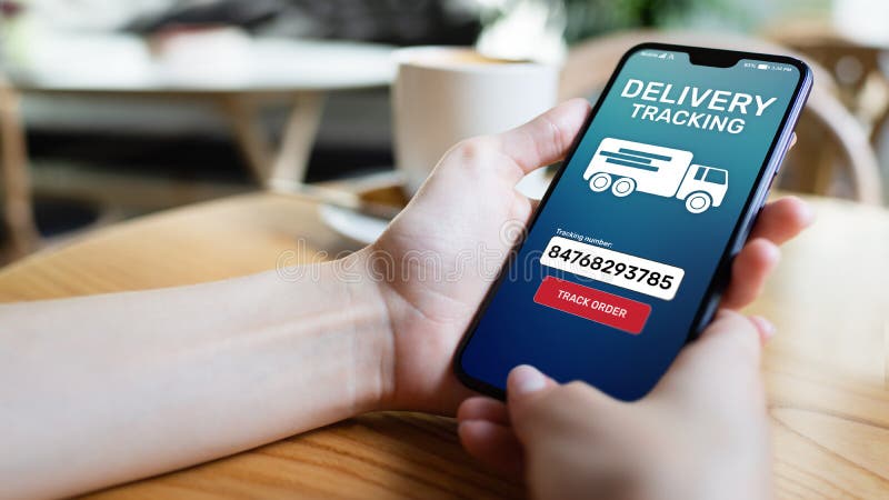 Delivery Tracking Application Form on Mobile Phone Screen. Business and ...