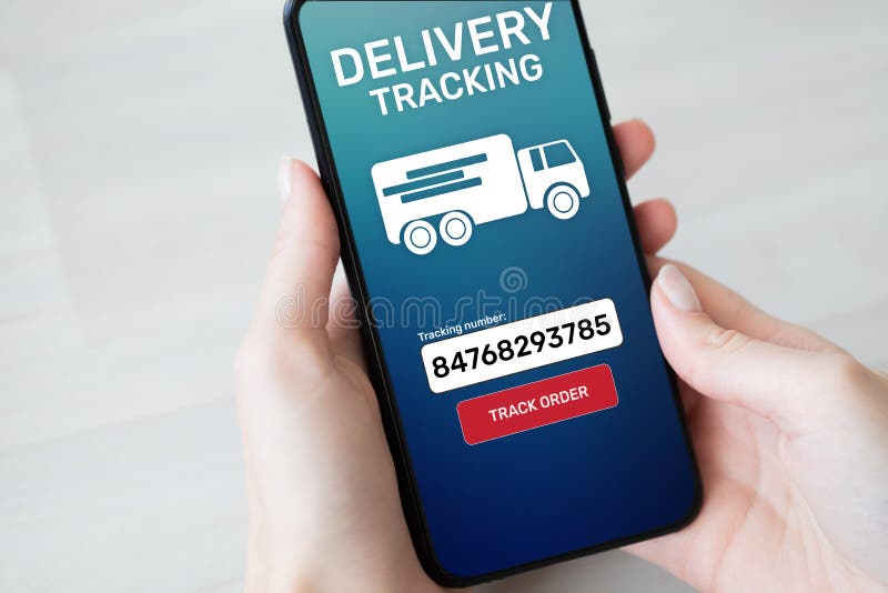 Delivery Tracking Application Form on Mobile Phone Screen. Business and ...