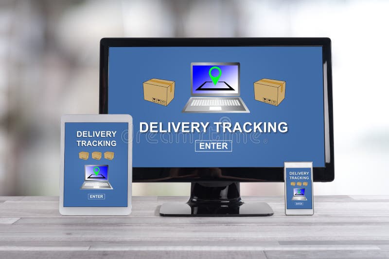 Delivery Tracking Concept on Different Devices Stock Image - Image of ...