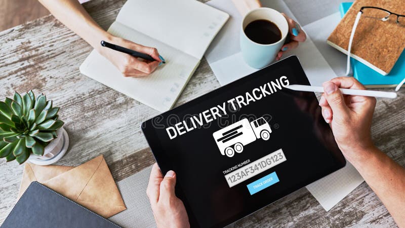 Delivery Tracking Application Form on Mobile Phone Screen. Business and ...