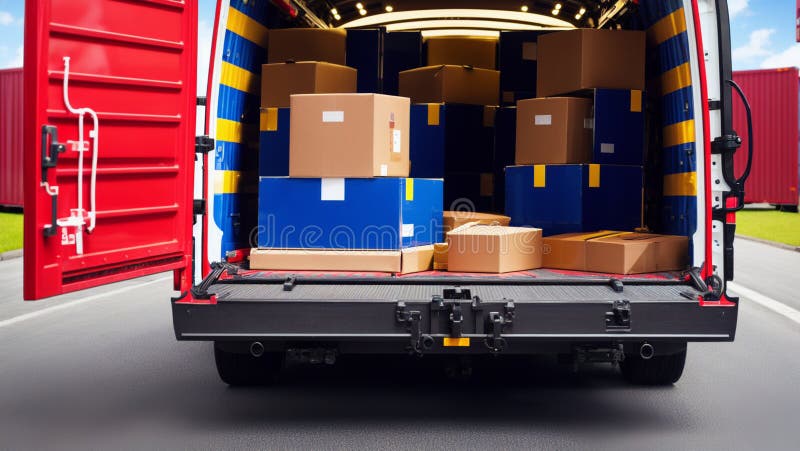 Delivery Transport Truck with Packed Cardboard Boxes Delivering Orders ...