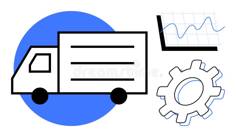 Delivery Truck with Analytics Chart and Gear, Highlighting Logistics ...